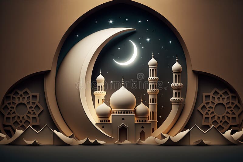Ramadan Kareem Islamic Background with Mosque Moon. Ai Generative Stock ...