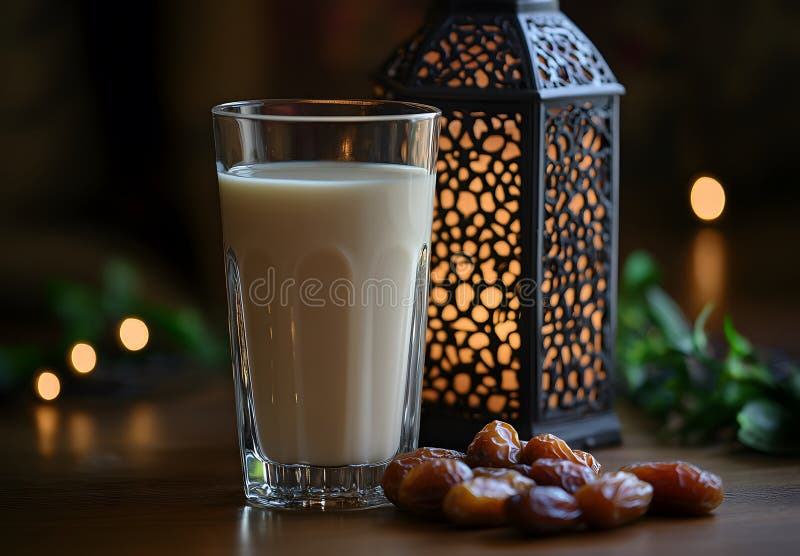 Ramadan Kareem: Milk, Dates & Lantern Stock Illustration - Illustration ...