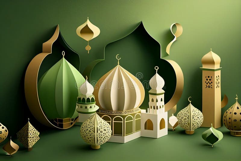 Ramadan Kareem Paper Cut Mosque Generative Ai Stock Illustration ...