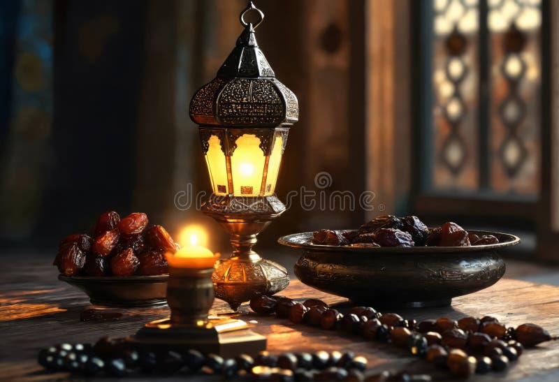 Ramadan Lamp and Dates, Iftar Time Theme Stock Illustration ...