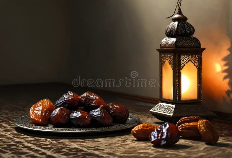 Ramadan Lamp and Dates, Iftar Time Theme Stock Illustration ...