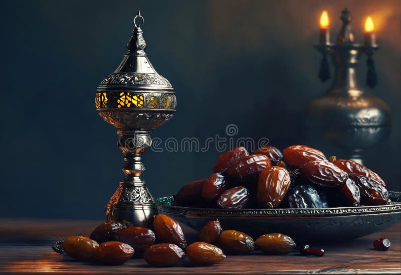 Ramadan Lamp and Dates, Iftar Time Theme Stock Illustration ...
