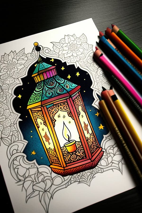 Ramadan Lantern Coloring Page, Made with Generative AI Stock ...