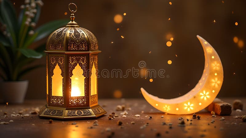 Ramadan Lantern and Crescent Moon. Concept of Islamic Celebration and ...
