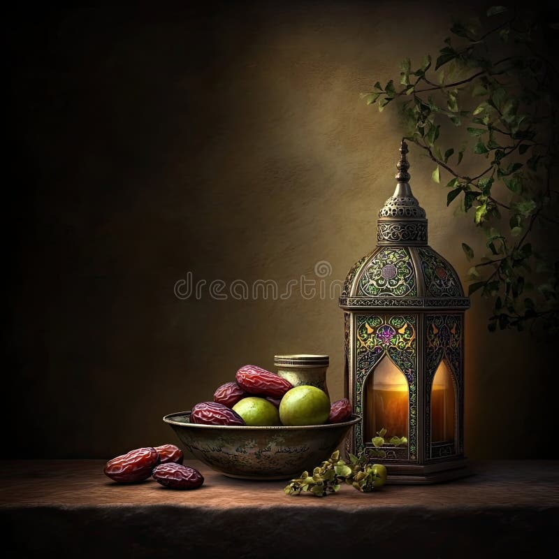 Ramadan Lantern Dates Fruit Still Life Stock Image - Image of table ...