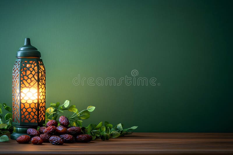 Ramadan Lantern Dates Green Background Islamic High Quality Image Stock ...