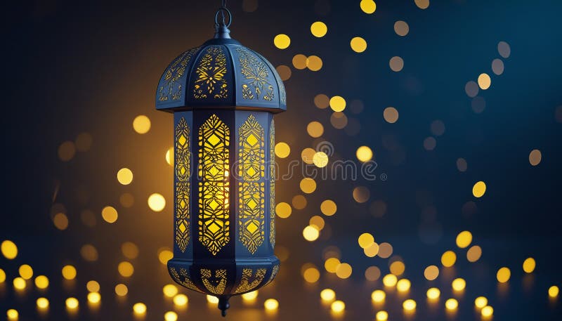 Ramadan Lantern with Intricate Patterns and Warm Yellow Light for Idul ...