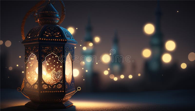 Ramadan Lantern with Light Glowing at Night, Generative Ai Stock ...