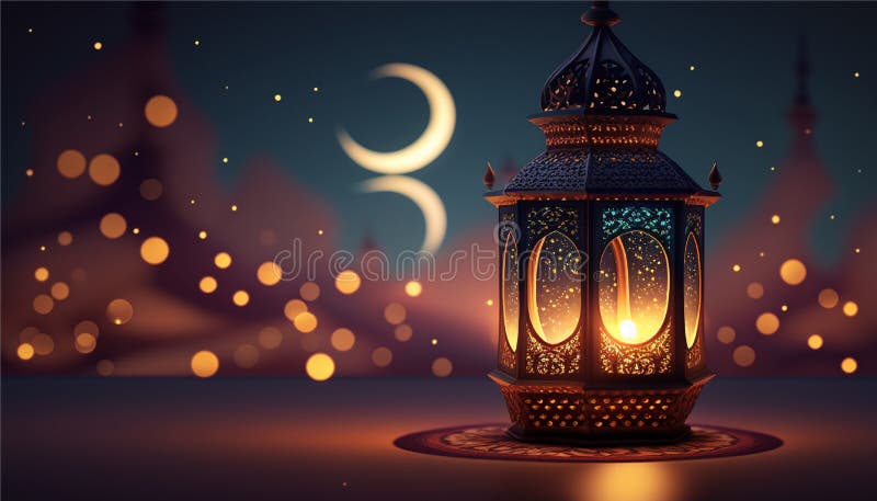 Ramadan Lantern with Light Glowing at Night, Generative Ai Stock ...