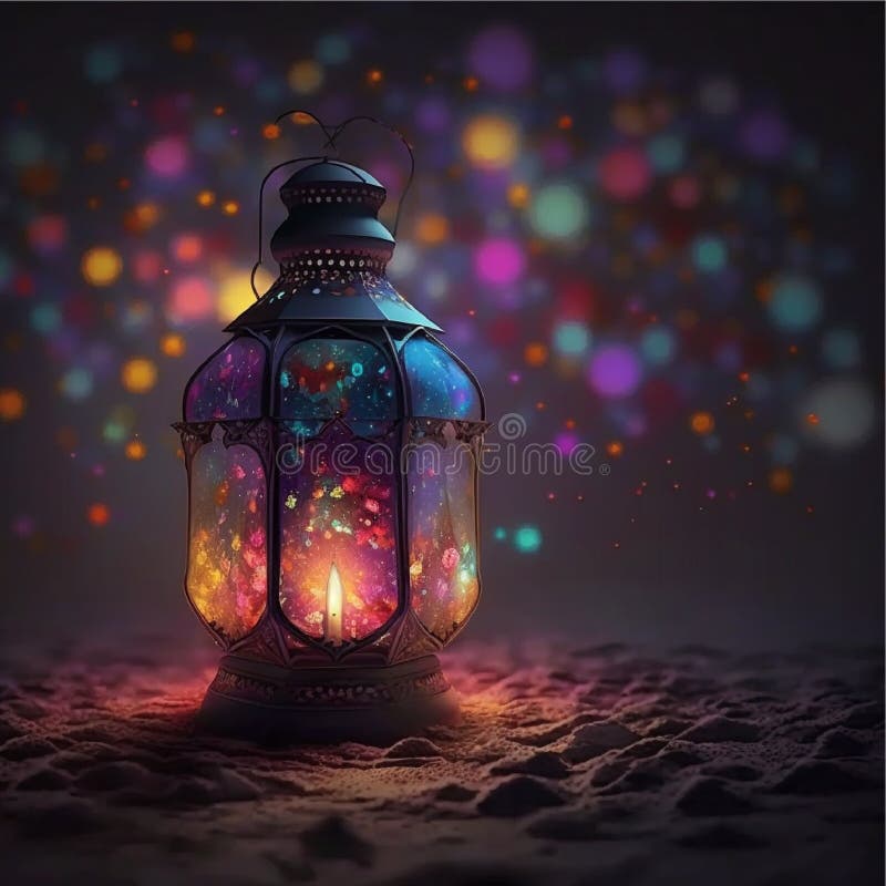 Ramadan Lantern with Light Glowing at Night, Generative Ai Stock ...