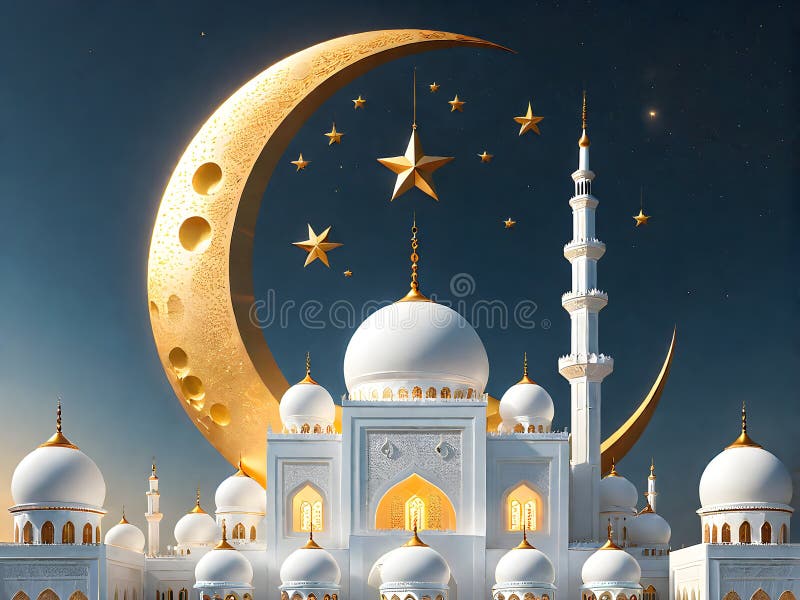 Ramadan Lantern, Mosque and Crescent Moon Decoration Background 3d ...