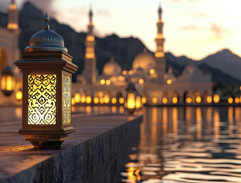 Mosque at Night with Glowing Lights. Eastern Architecture Concept ...