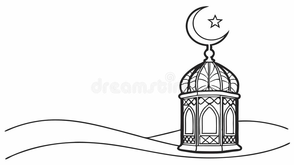 Ramadan Lantern Outline Simple Design Islamic Festive Light Source ...