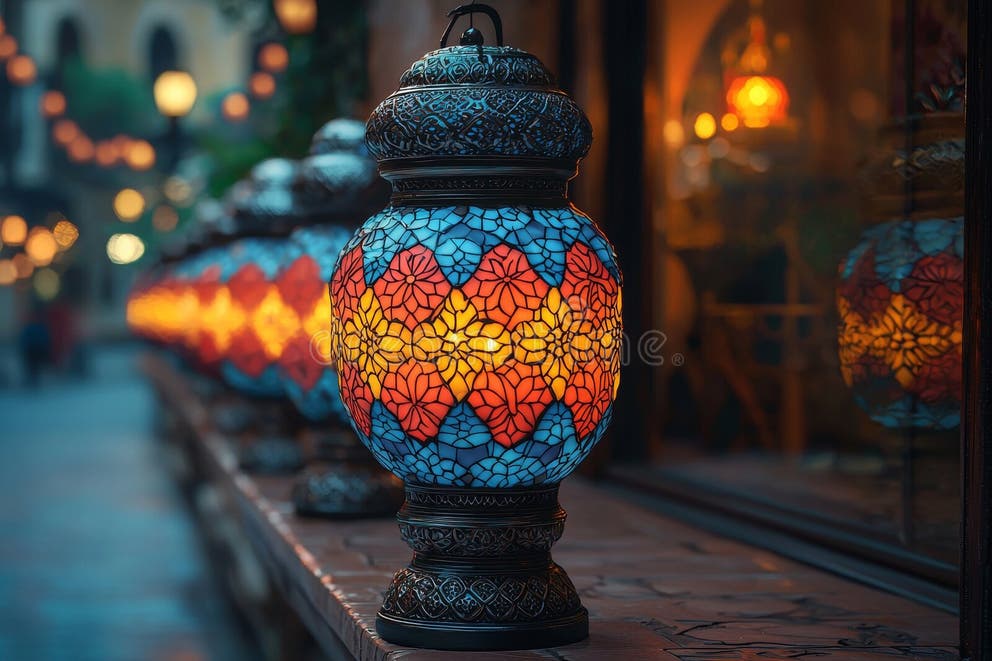 Ramadan Lanterns Adorned with Intricate Patterns, Glowing Warmly Stock ...