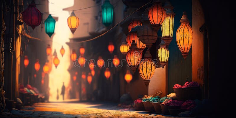 Ramadan Lanterns and Decorations in the Street. Generative AI Stock ...