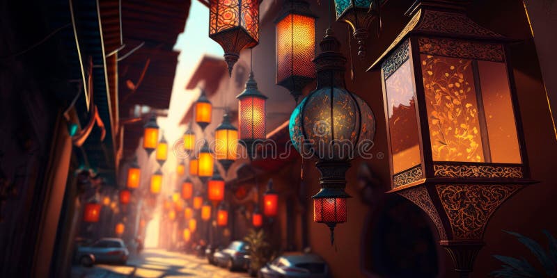 Ramadan Lanterns and Decorations in the Street. Generative AI Stock ...