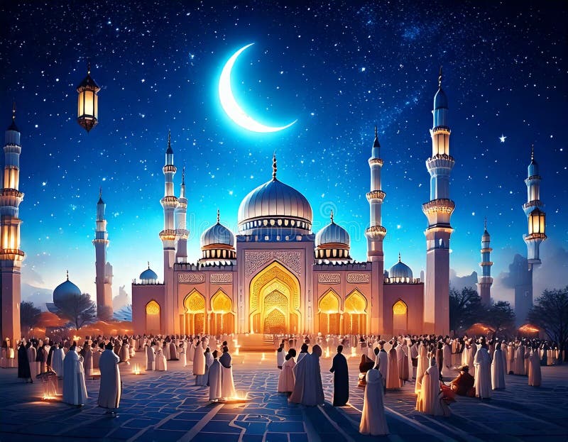 Ramadan Mosque Illuminated at Night Stock Image - Image of beauty ...