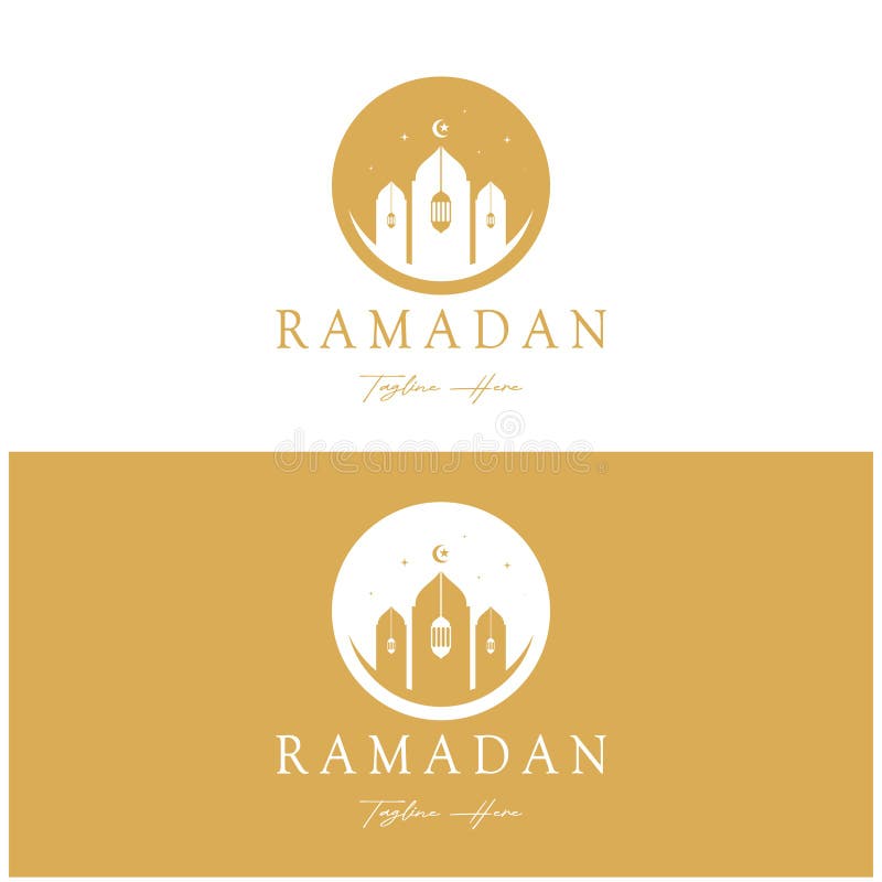 Ramadan Mubarak Logo with Lantern Elements, Crescent Moon and Star ...