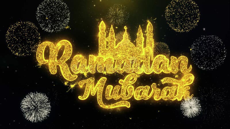 Ramadan Mubarak Text Wish on Gold Particles Fireworks Display. Stock ...