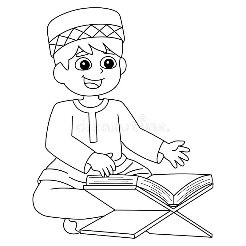 Ramadan Muslim Boy Reading Quran Isolated Coloring Stock Vector ... Ramadan Muslim Boy Reading Quran Isolated Coloring Stock Vector ...