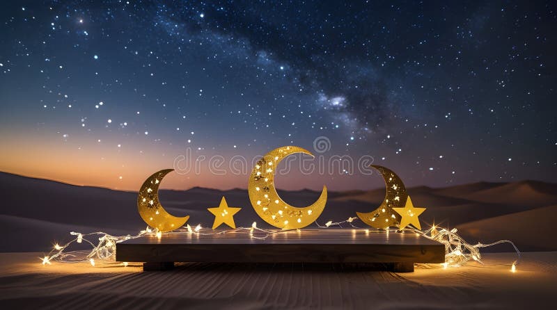Ramadan Night with Crescent and Lights Stock Photo - Image of moon ...