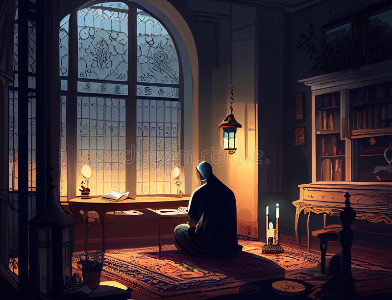 A Person Praying at the Mosque on Ramadan Night, Generative Ai Stock ...