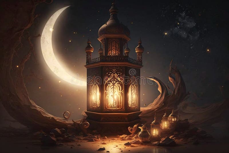 Ramadan Nights a Serene Landscape of Mosques and Minarets Under a ...