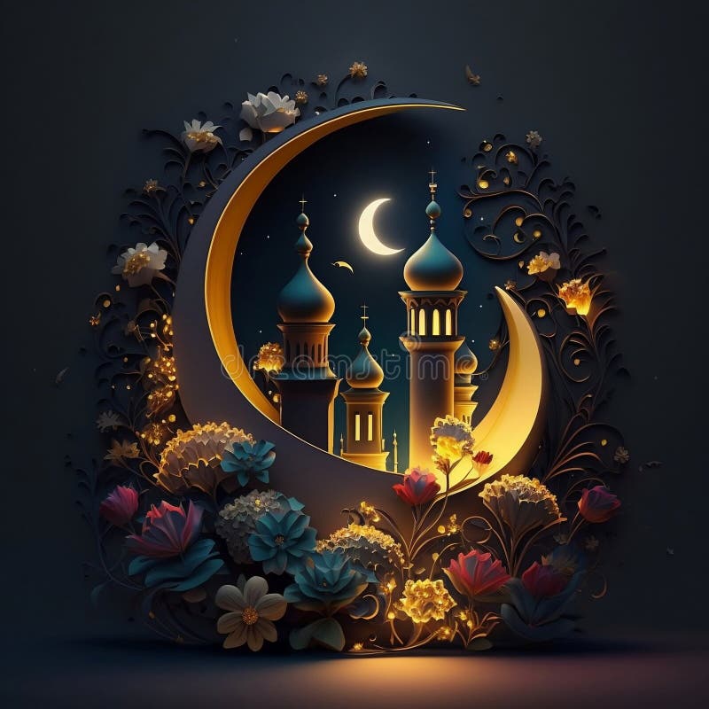 A Ramadan Post Featuring a Crescent Moon and Lights Against a Nighttime ...