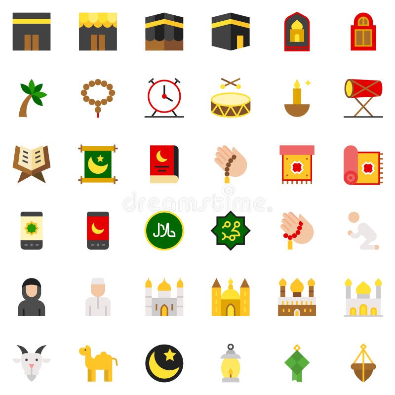Ramadan Related Vector Icon Set, Flat Style Stock Vector - Illustration ...