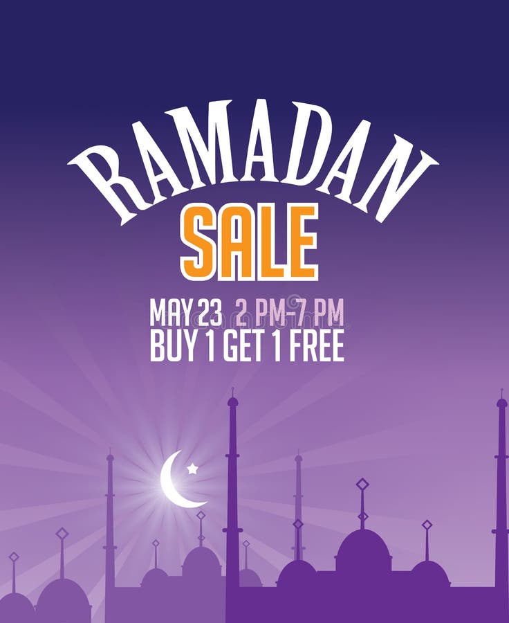 Ramadan Sale Poster Promotion with Crescent Moon, Stars, Lantern, and ...