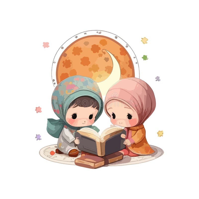 Ramadan Sticker Cute Kids Cartoon Stock Vector - Illustration of book ...