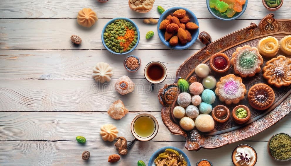 Ramadan Sweets and Candy Table. Arabic Cuisine Cookies Stock ...