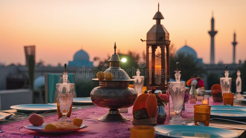 Peaceful Ramadan Table Setting for Iftar Meal - Generative Ai - Ai ...