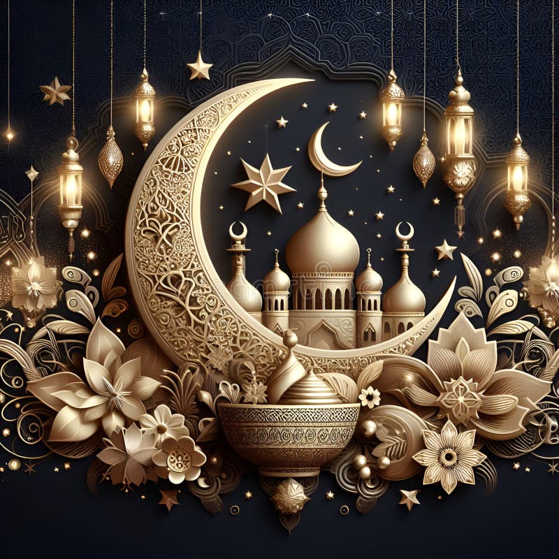 Mosque Stars Night. Generate Ai Stock Photo - Image of crescent, masjid ...