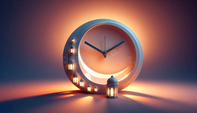 Ramadan Time: a Clock with Islamic Lanterns Stock Illustration ...
