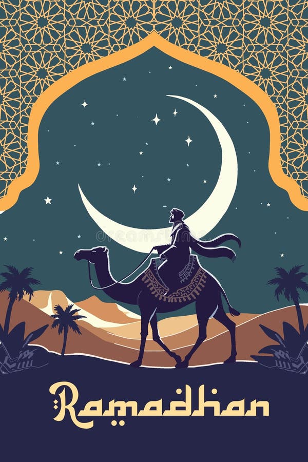 Ramadhan Poster Illustration with Night View in Desert Stock ...