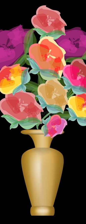 Ramalhete Das Rosas Em Cores Vívidas, Vaso Dourado No Fundo Preto ... Ramalhete Das Rosas Em Cores Vívidas, Vaso Dourado No Fundo Preto ...