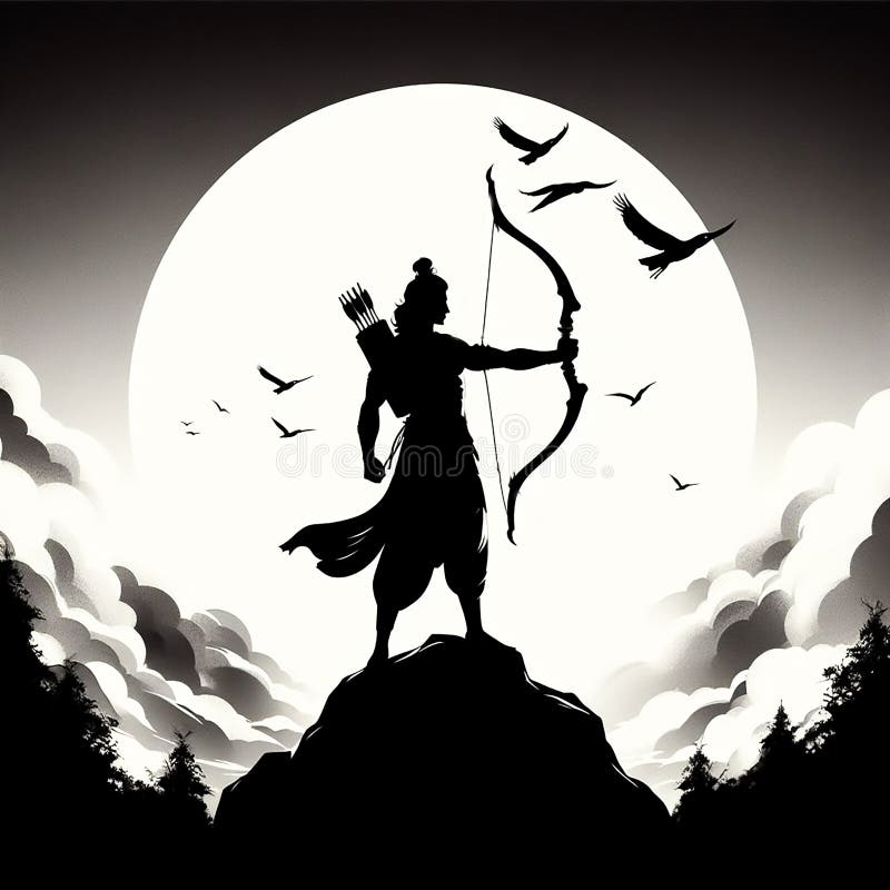 Ramar Silhouette with a Archery Bow Stock Illustration - Illustration ...