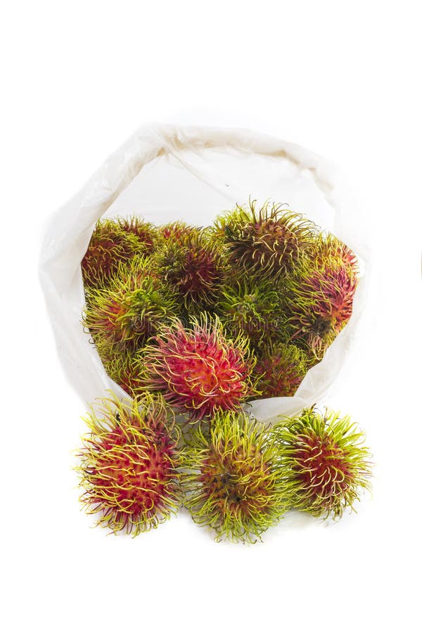 Rambutan Fruit with Plastic Bag on White Background Stock Image - Image ...