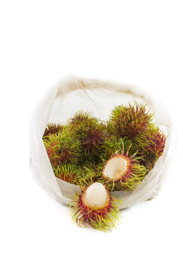 Rambutan Fruit with Plastic Bag on White Background Stock Image - Image ...