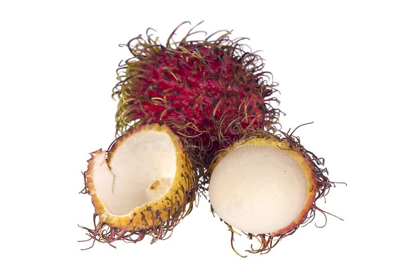 Rambutan with an Opened One, Isolated Stock Image - Image of dessert ...