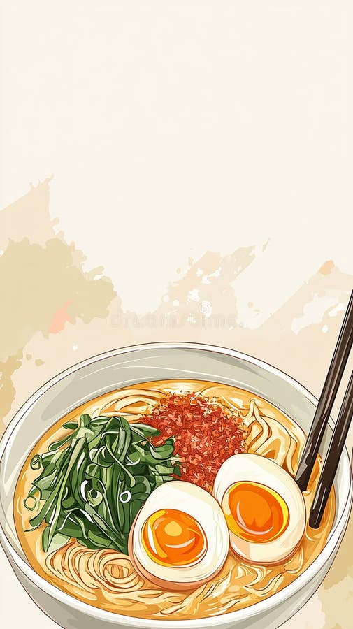 Ramen Bowl with Soup and Egg on a Blank Background Stock Illustration ...