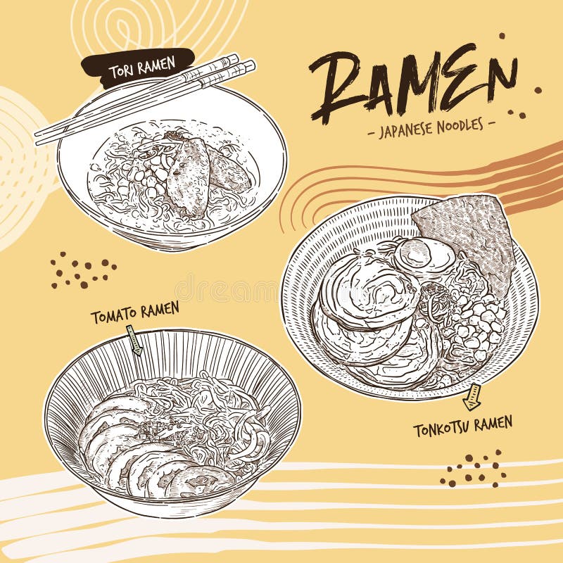 Ramen Collection, Hand Draw Sketch Vector Stock Vector - Illustration ...