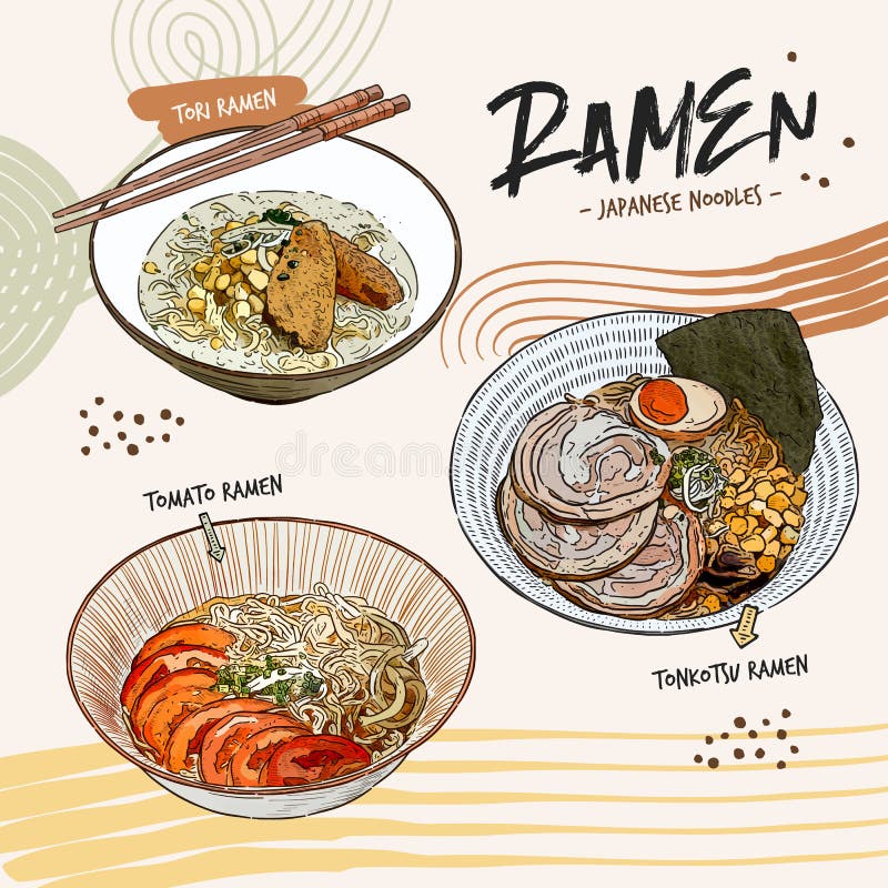 Ramen Collection, Hand Draw Sketch Vector Stock Vector - Illustration ...
