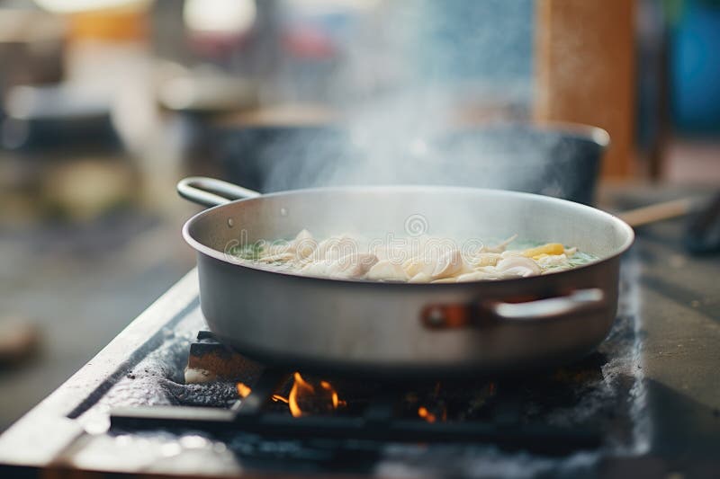 Ramen Cooking Process in Pot on Stove, Boiling Water Stock Image ...