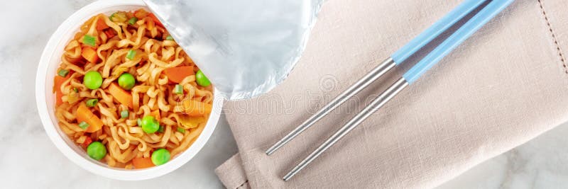 Ramen Cup, Instant Soba Noodles in a Plastic Cup with Vegetables Stock ...