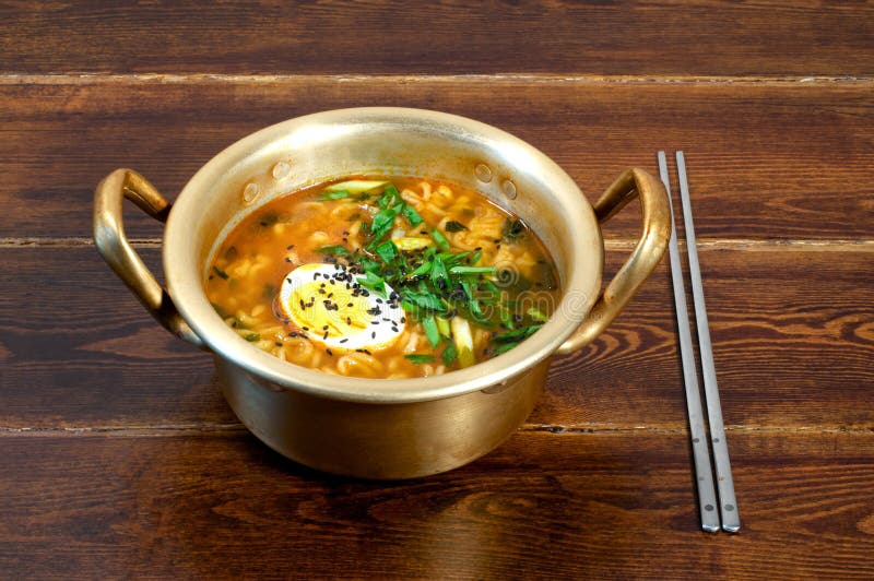Ramen in golden pan stock photo. Image of sesame, food - 68041272