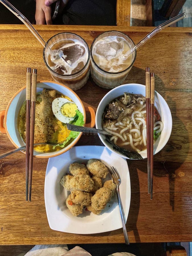 Ramen and Iced Coffee stock image. Image of ball, asia - 331207421