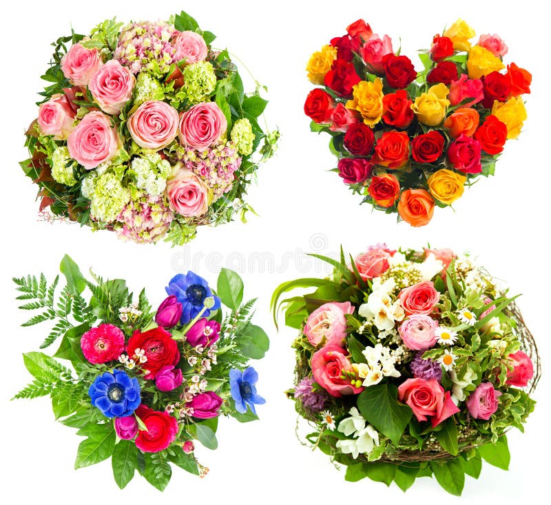 Ramo Colorido De Cuatro Flores Rosas, Amarilis, Protea Aislado Imagen ...