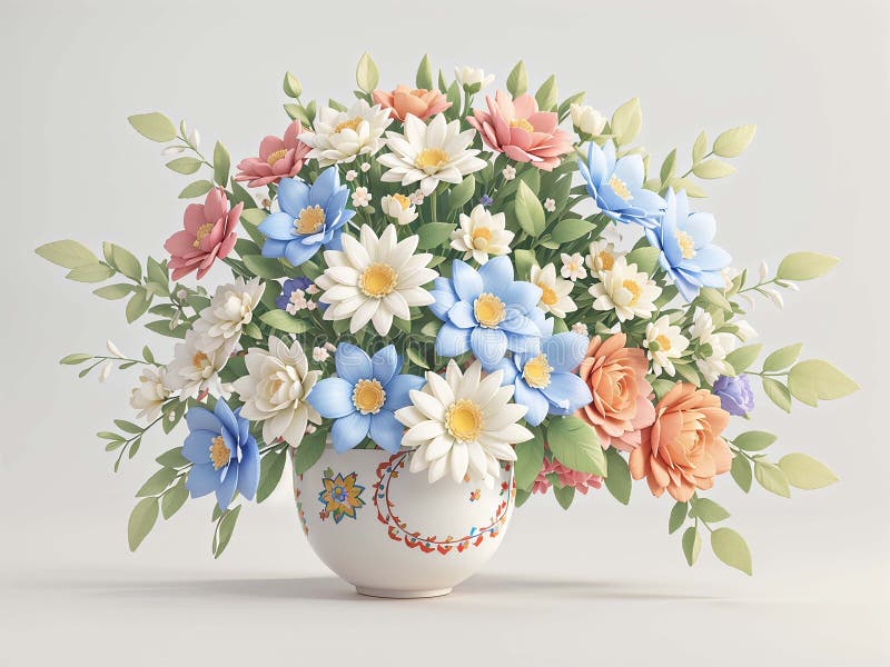 Ramo De Flores De Colores Con Ramas Y Hojas Stock de ilustración ...